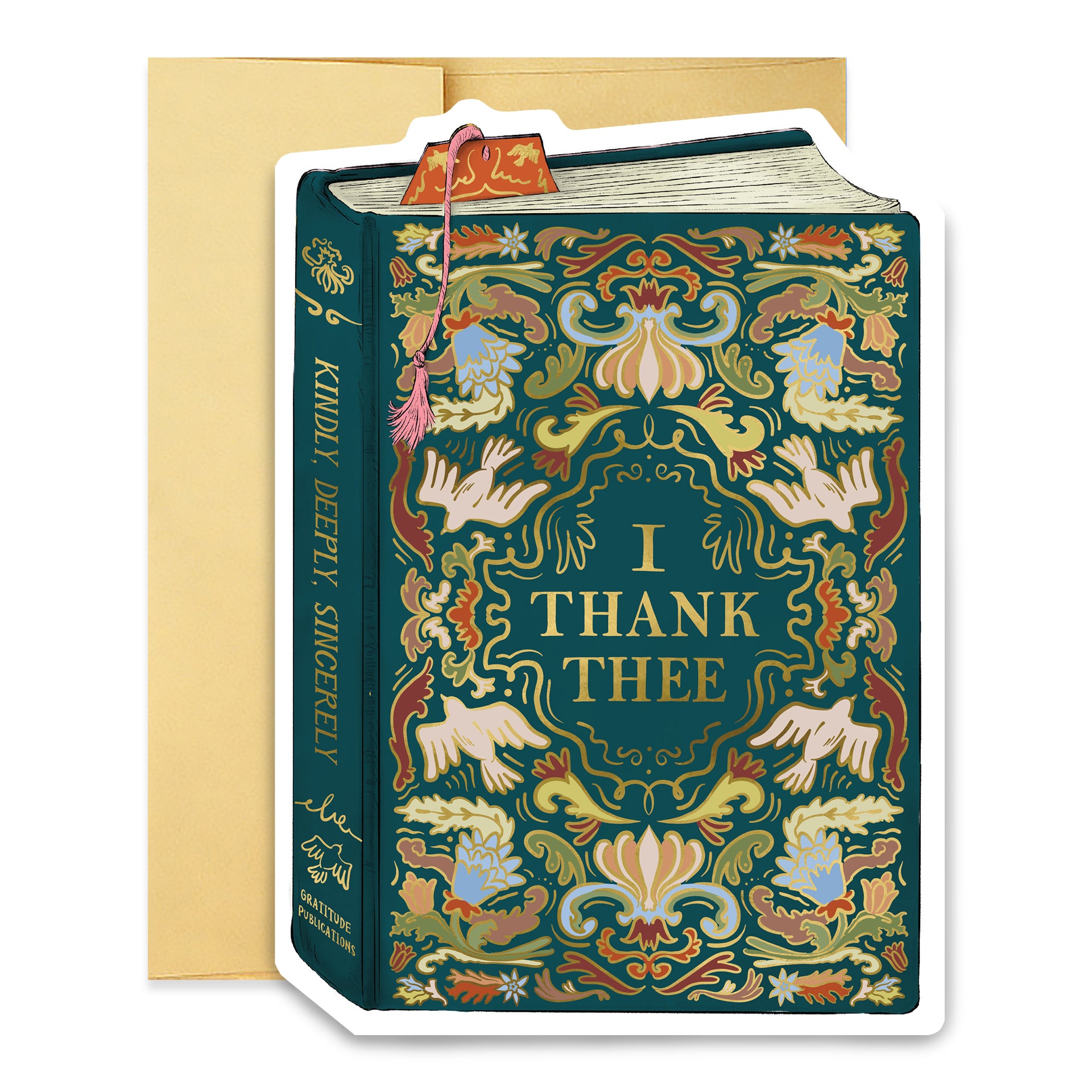 Thank You Book-Shaped Greeting Card – Vintage Teal Design – Good Juju Ink