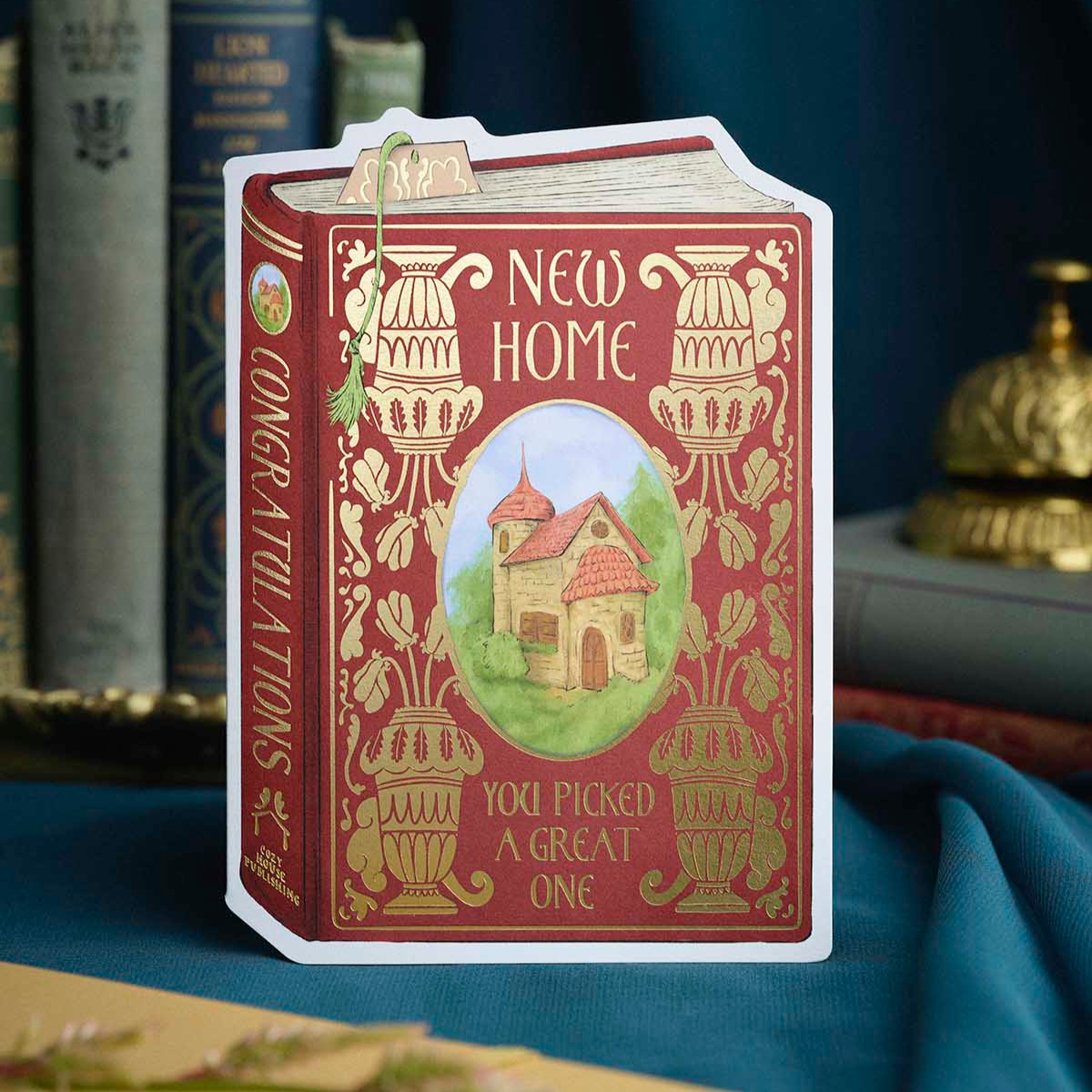 New Home Book-Shaped Greeting Card – Vintage Burgundy Design – Good ...